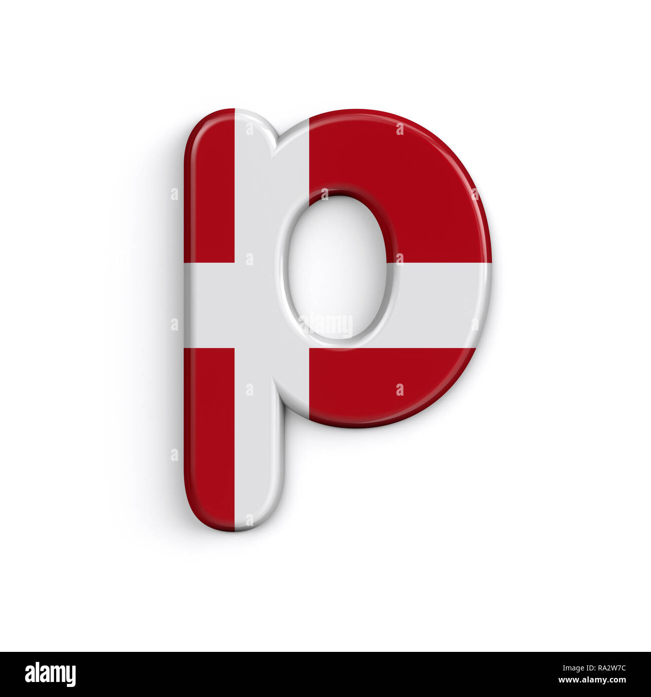 Denmark letter P - Small 3d Danish flag font isolated on white ...