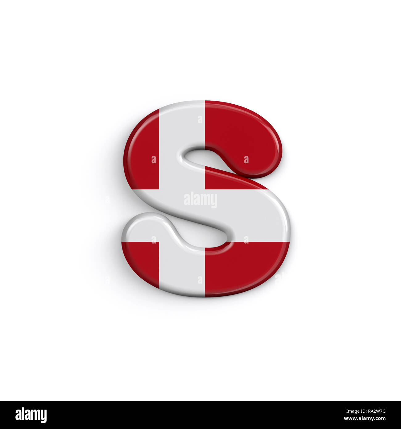 Denmark letter S - Lower-case 3d Danish flag font isolated on white ...