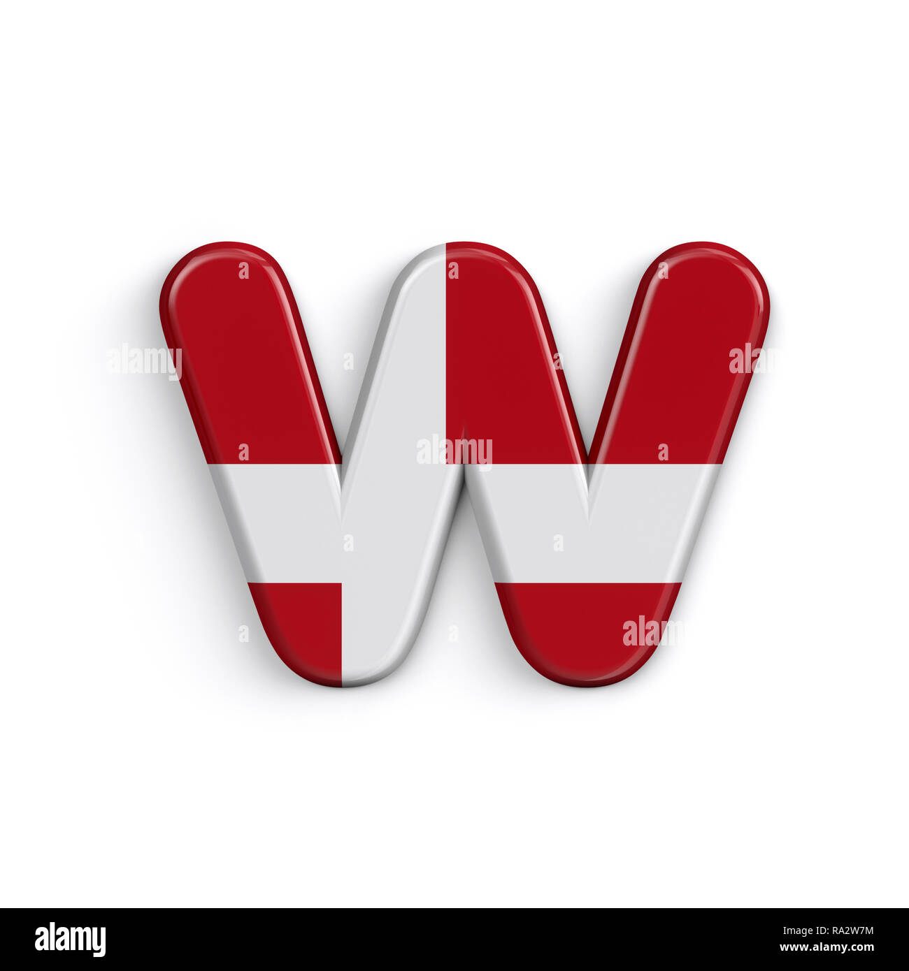 Denmark letter W - Lower-case 3d Danish flag font isolated on white ...
