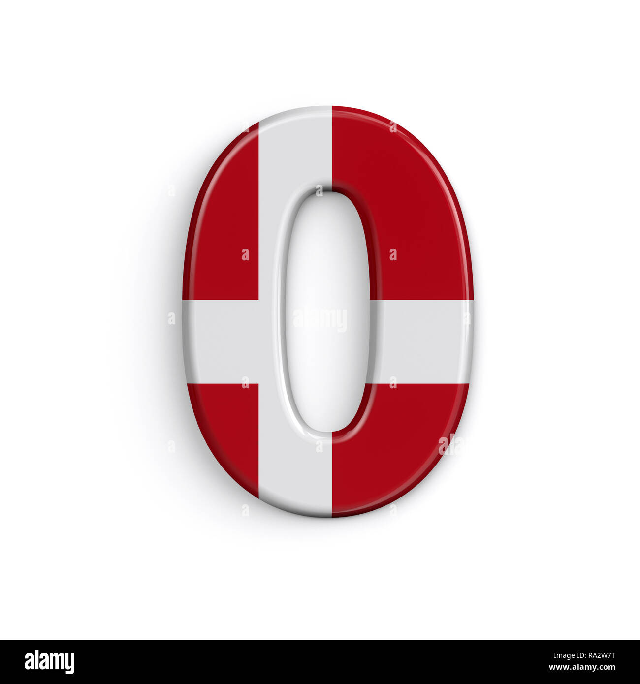 Denmark number 0 - 3d Danish flag digit isolated on white background ...