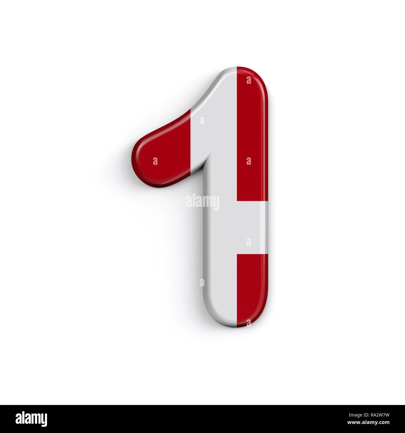 Denmark number 1 - 3d Danish flag digit isolated on white background ...