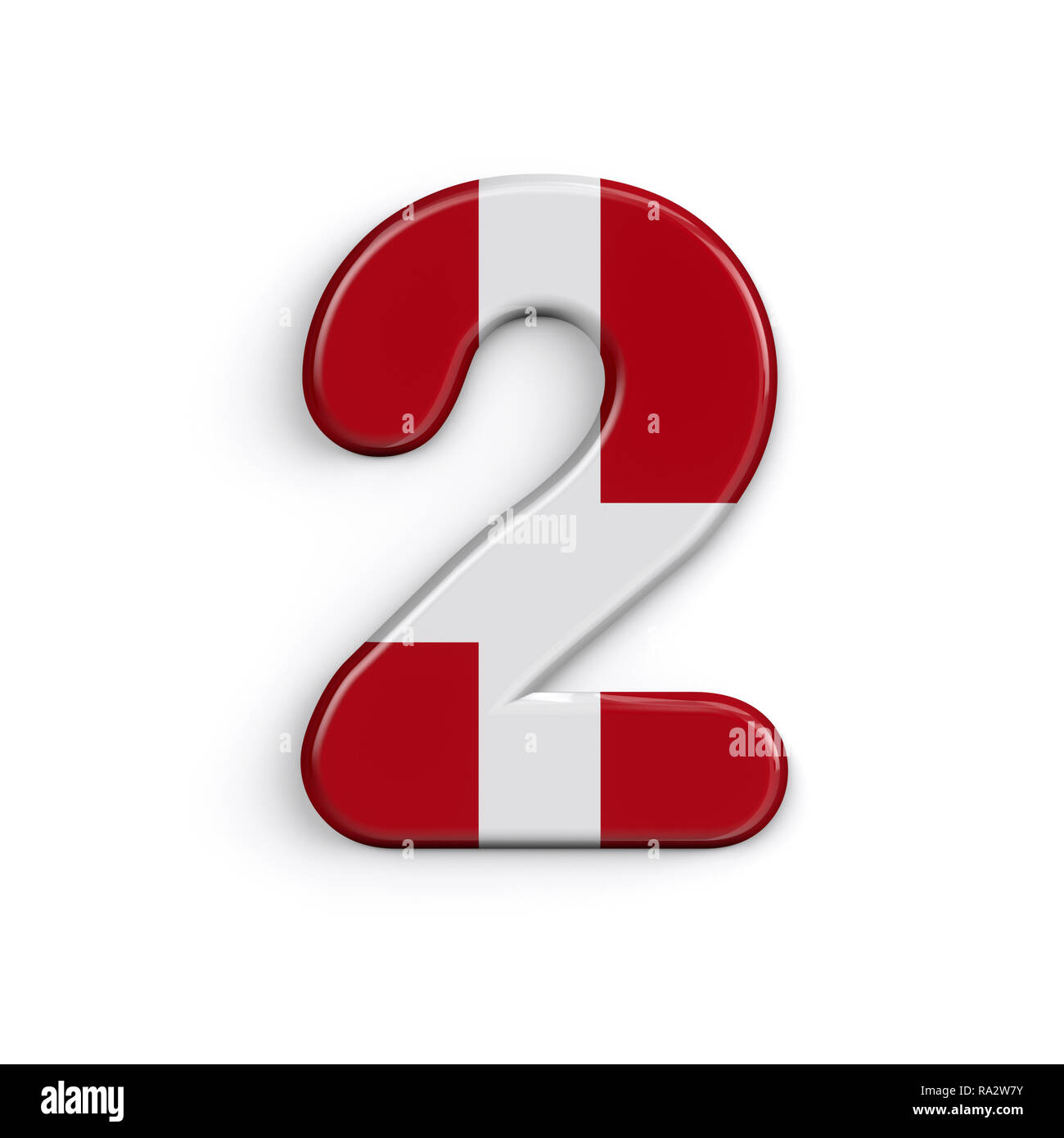 Denmark number 2 - 3d Danish flag digit isolated on white background ...