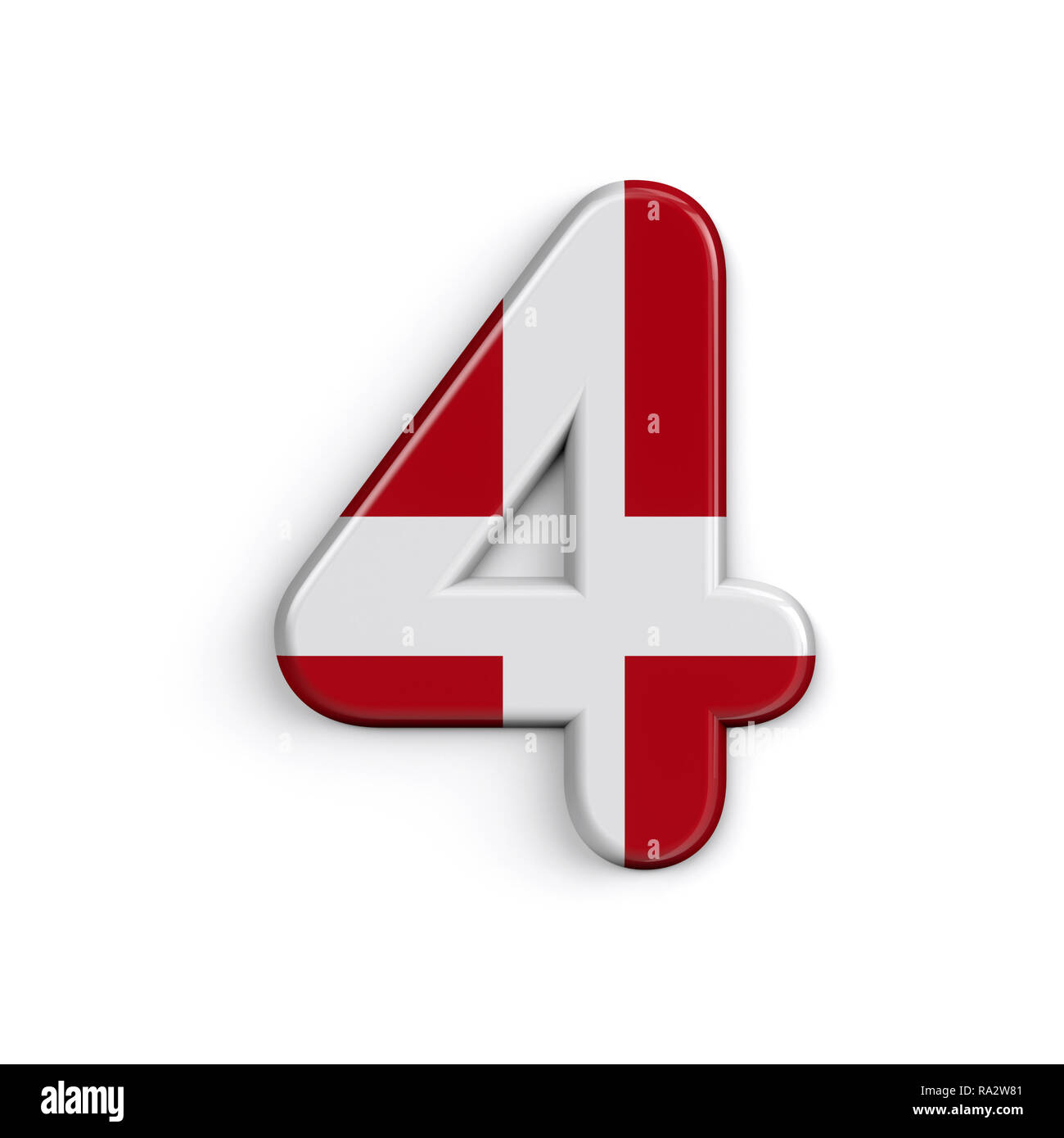 Denmark number 4 - 3d Danish flag digit isolated on white background ...