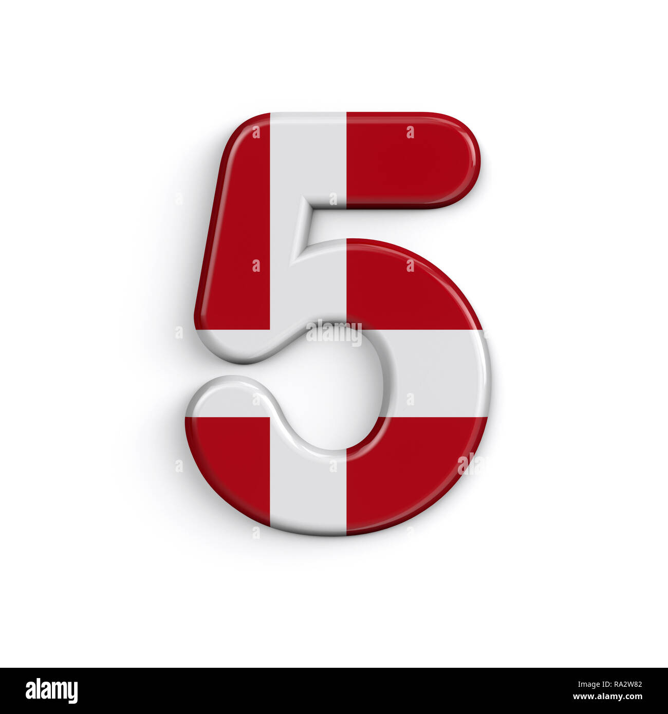 Denmark number 5 - 3d Danish flag digit isolated on white background ...