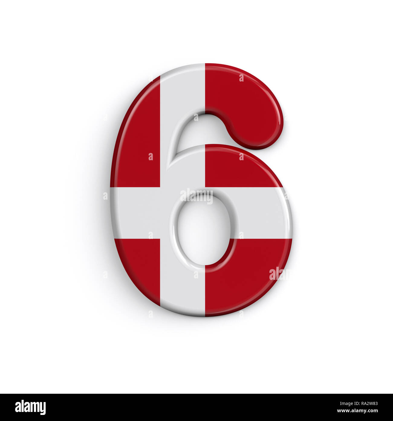 Denmark number 6 - 3d Danish flag digit isolated on white background ...