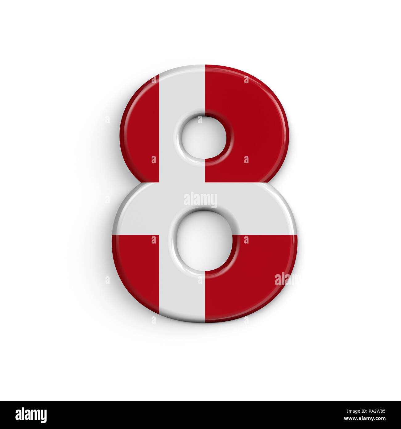 Denmark number 8 - 3d Danish flag digit isolated on white background ...