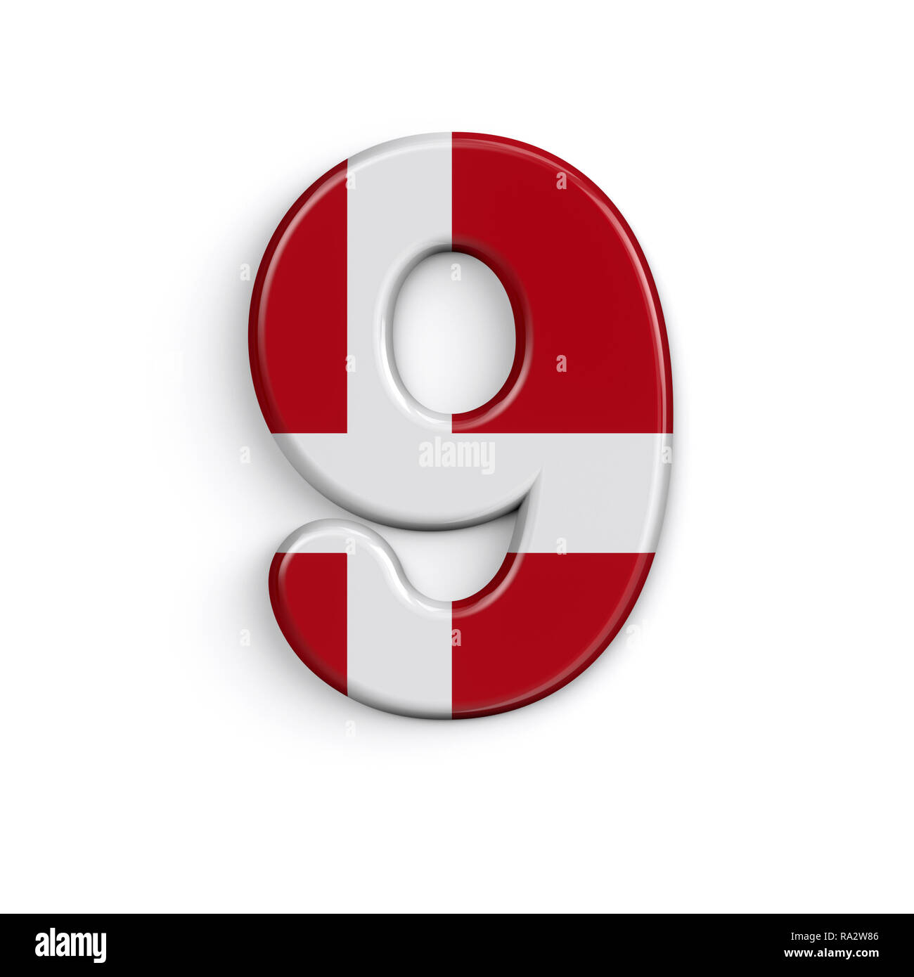 Denmark number 9 - 3d Danish flag digit isolated on white background ...