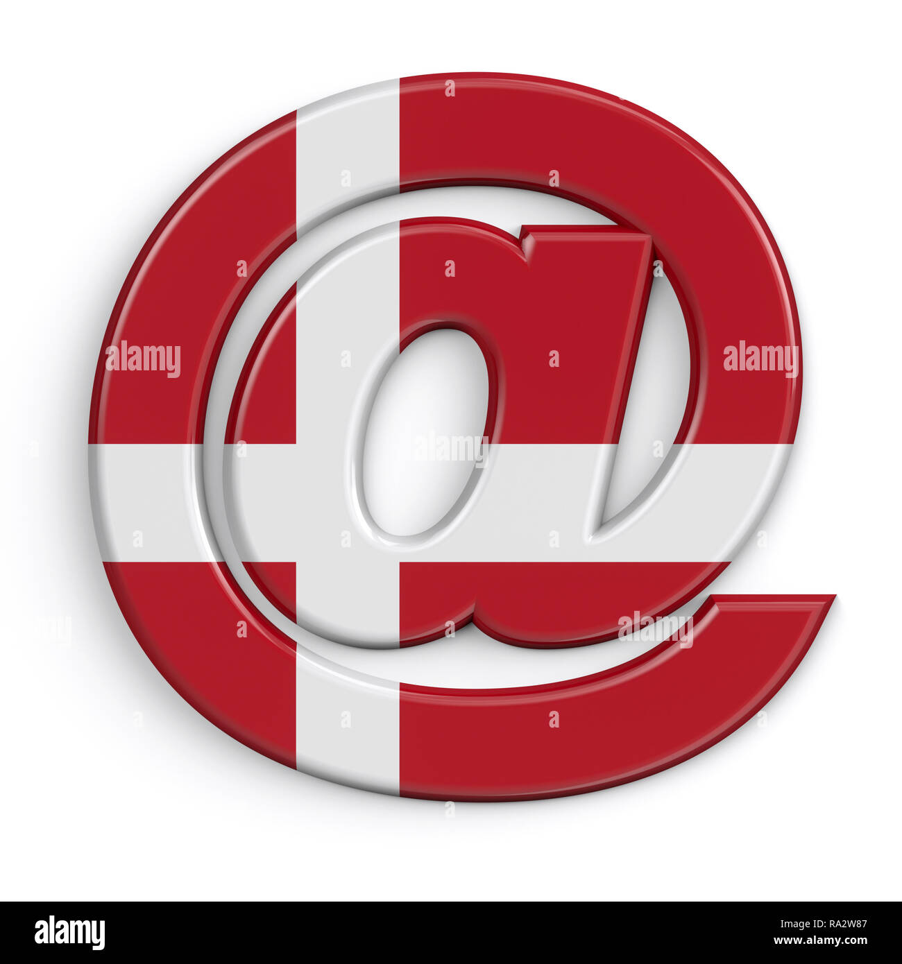 Denmark email sign - 3d Arobase symbol Danish flag isolated on white ...