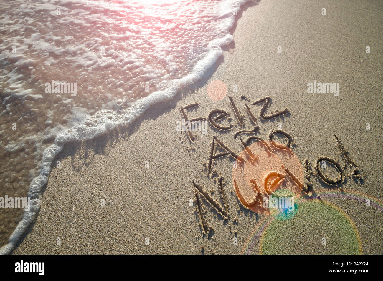Spanish Happy New Year message (Feliz Año Nuevo) handwritten with ...