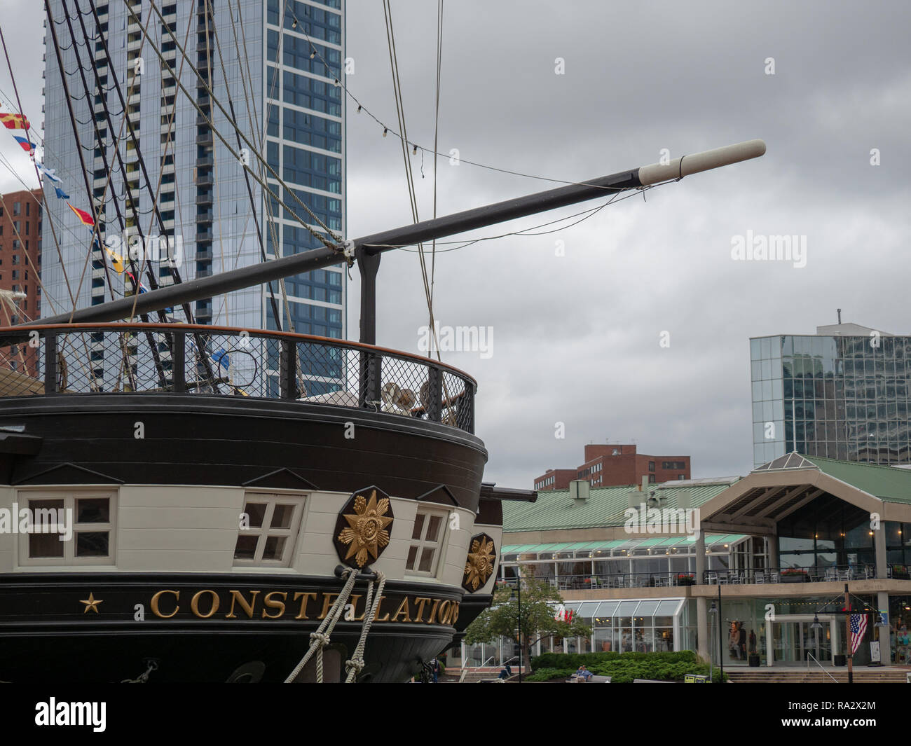 USS Constellation frigate war ship docked in Baltimore Inner Harbor ...