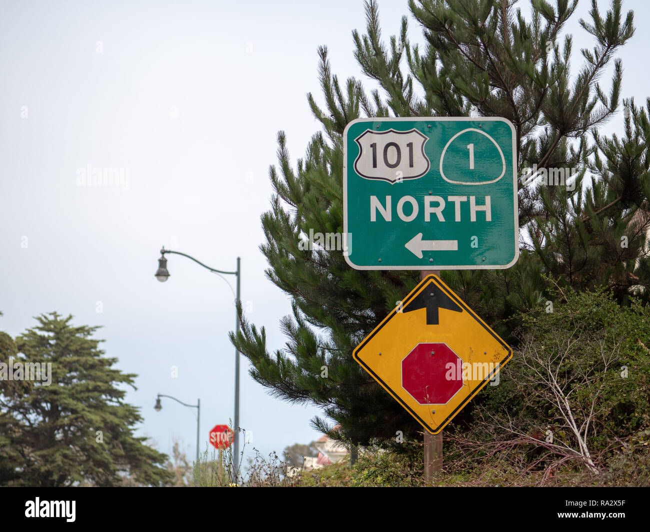 Highway sign stop ahead symbol hi-res stock photography and images - Alamy