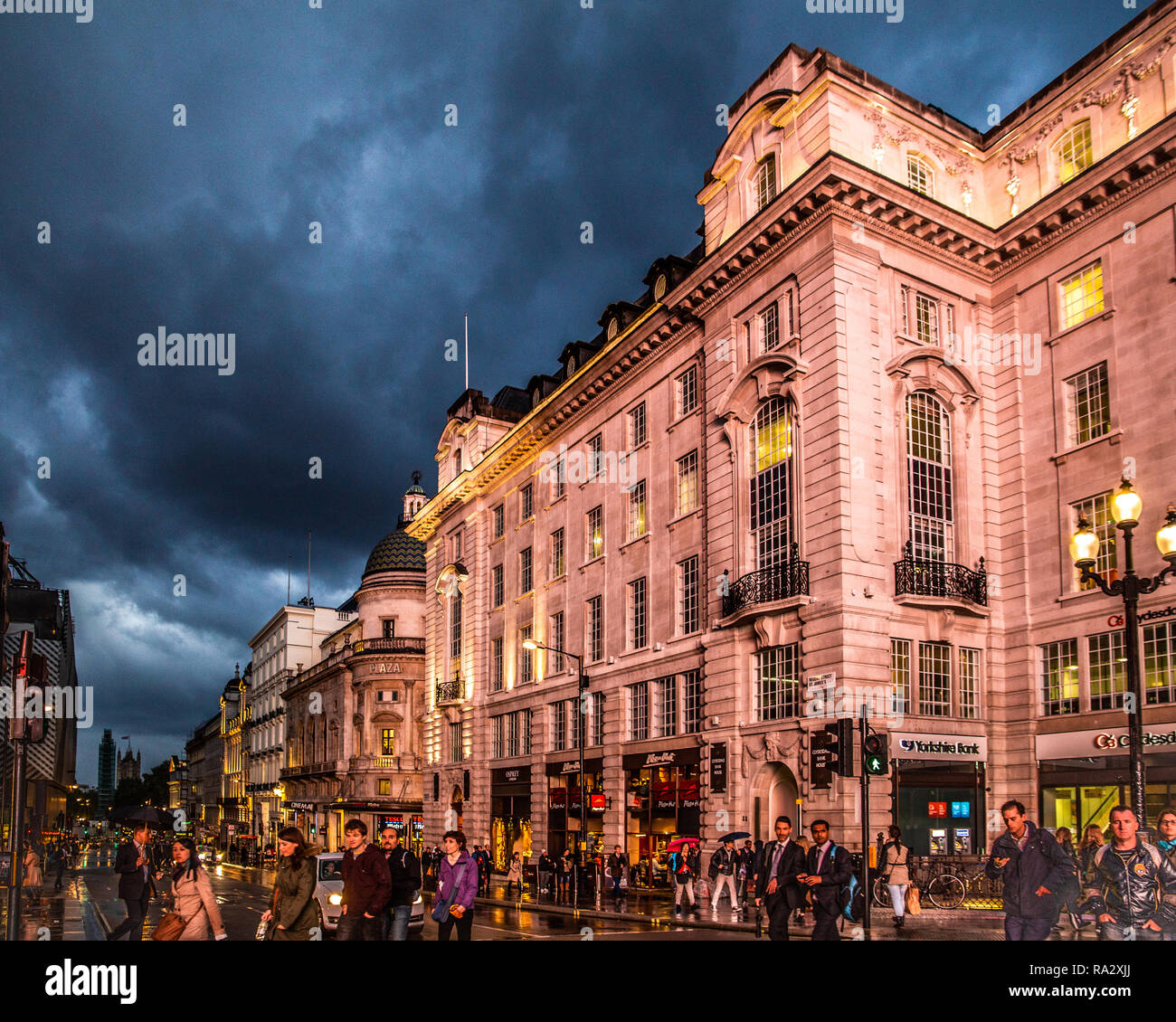 LONDON, ENGLAND, UK - OCTOBER 8, 2014: Night street scene from ...