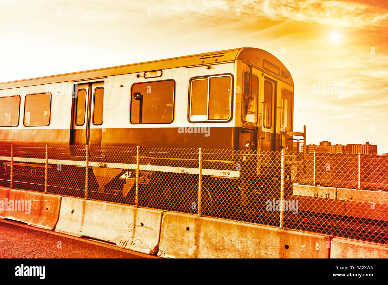 Boston MBTA subway lines, train crossing Longfellow bridge over scenic ...
