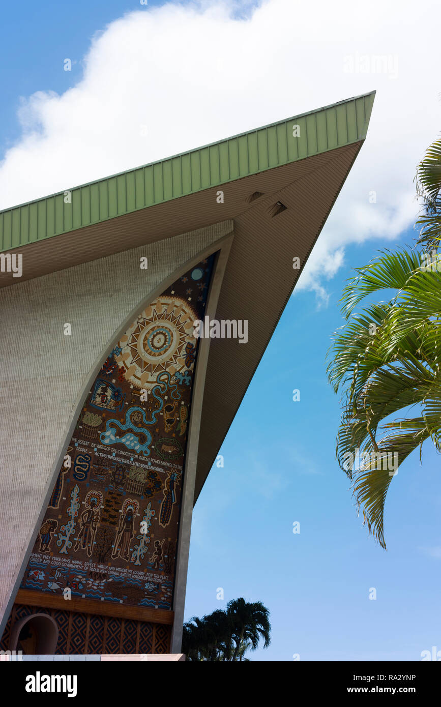 The exterior of the National Parliament of Papua New Guinea showing ...