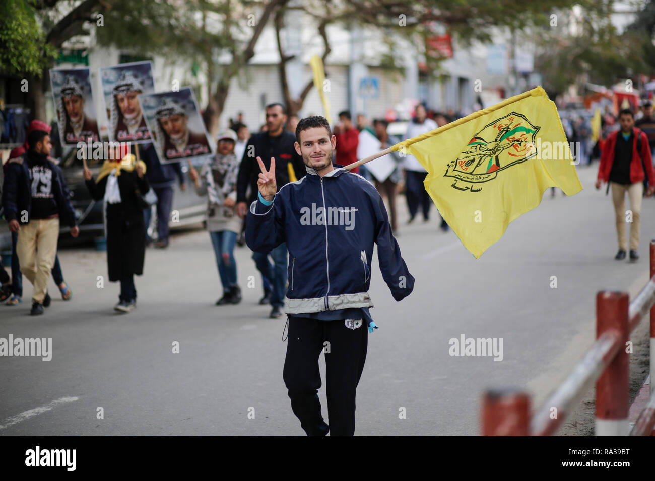 A handicapped Palestinian seen with a flag during the protest ...