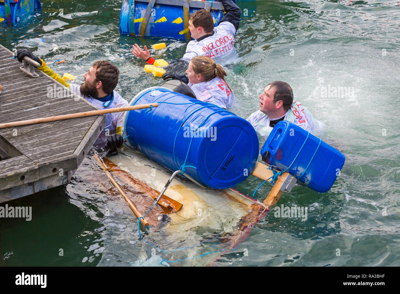Poole, Dorset, UK. 1st Jan, 2019. The New Years Day Bath Tub Race takes ...
