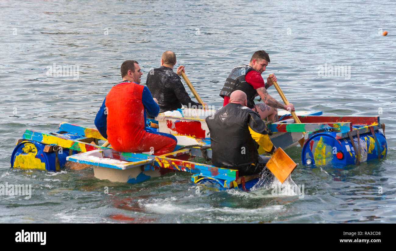 Poole, Dorset, UK. 1st Jan, 2019. The New Years Day Bath Tub Race takes ...
