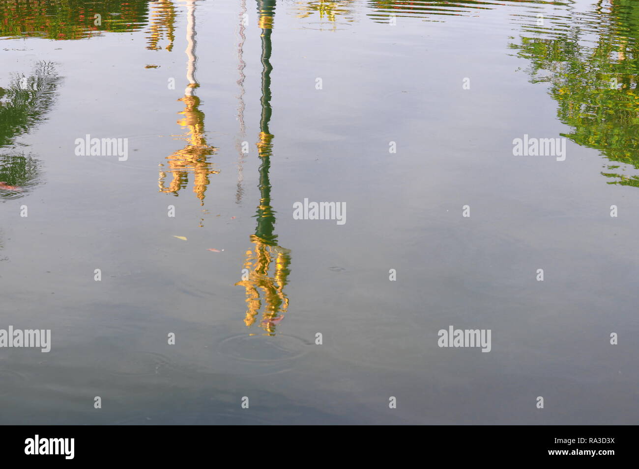 water reflection landscape in public park and blue sky background Stock ...