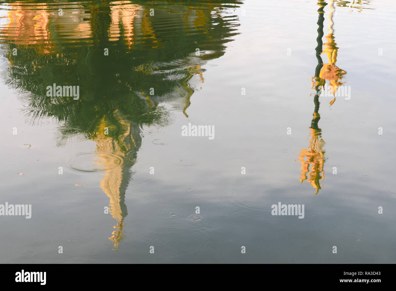 water reflection landscape in public park and blue sky background Stock ...