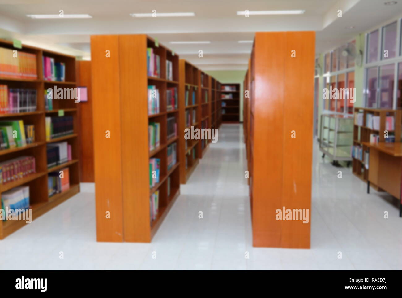 focus blur for library public room and books in shelf Stock Photo - Alamy