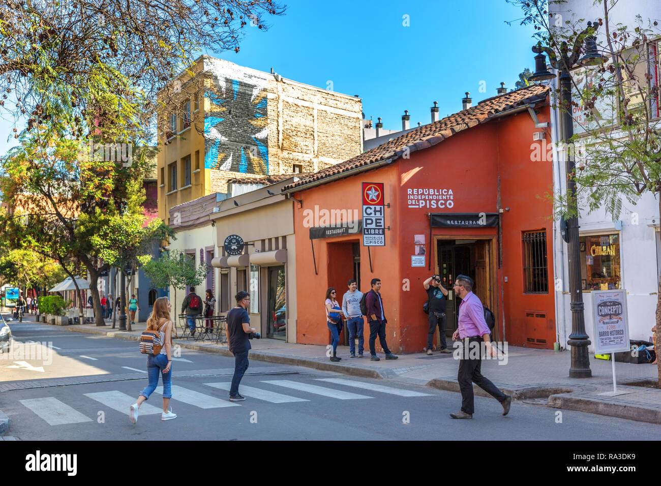 Santiago, Chile - Oct 1st 2017 - Group of people walking in the streets ...