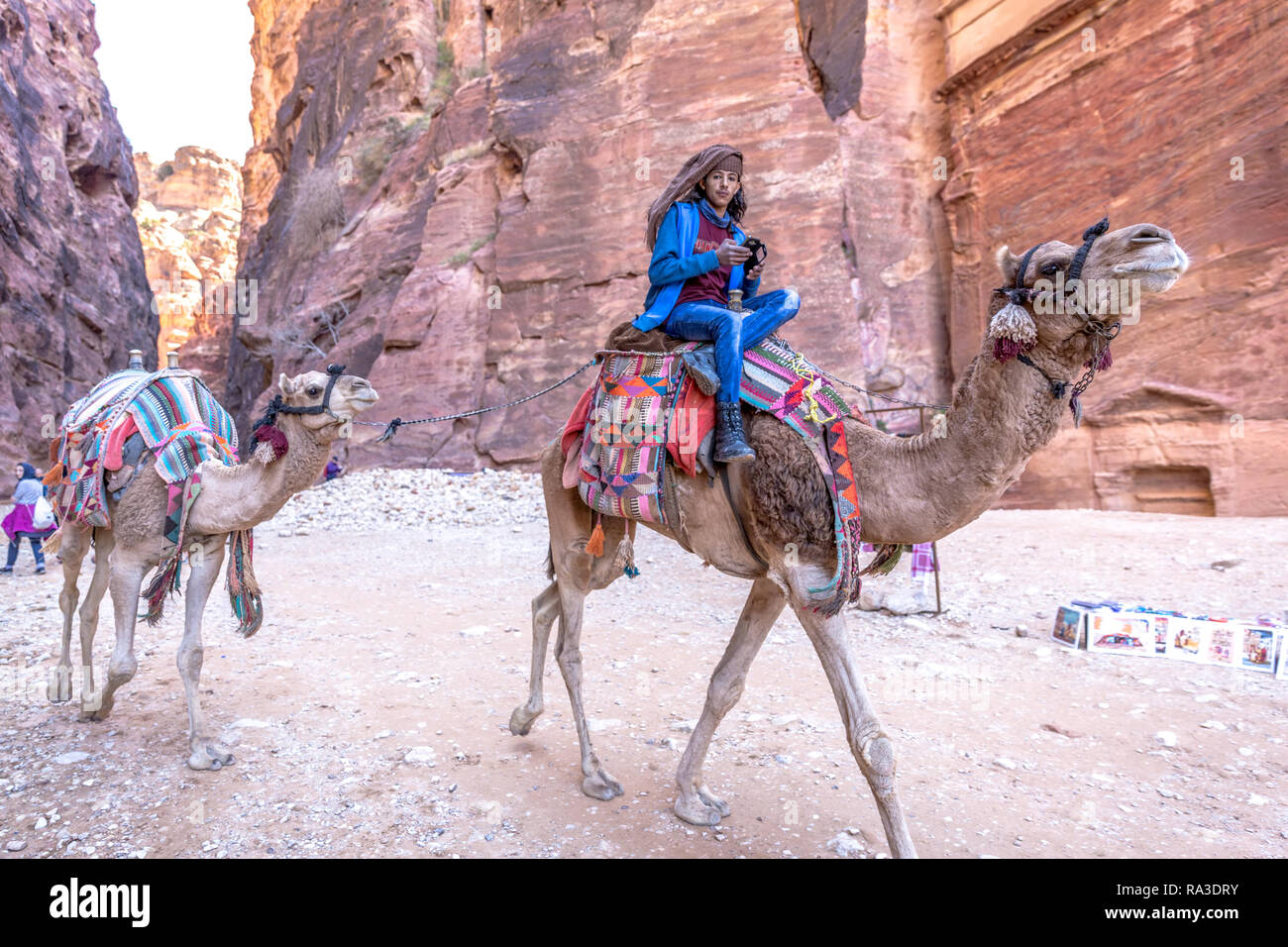 Petra, Jordan - Feb 15th 2018 - A local riding a camel inside the ...