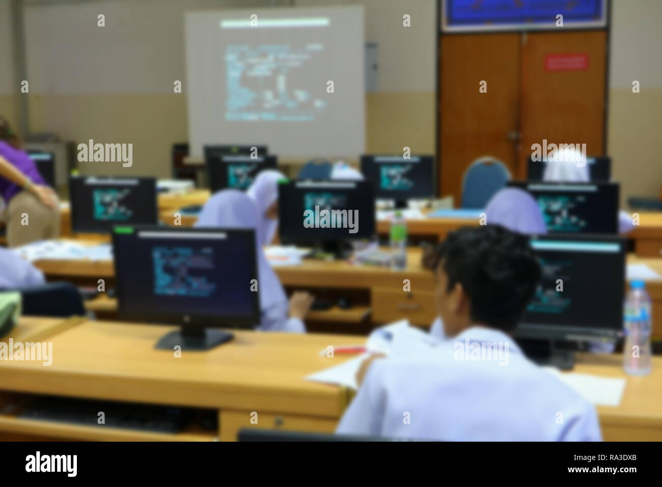 focus blur, the student with teacher learning business technology ...