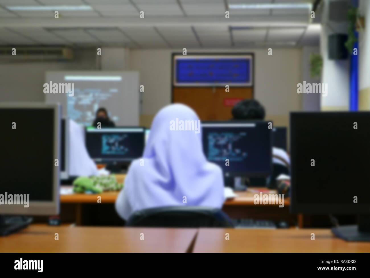 focus blur, the student with teacher learning business technology ...