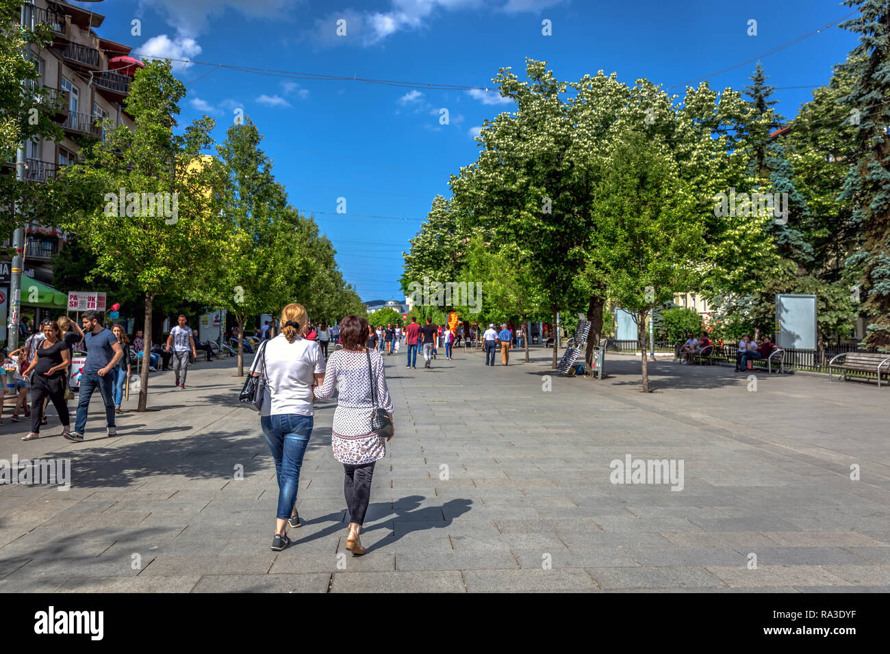Pristina, Kosovo - May 30th 2018 - Big group of people walking in a ...