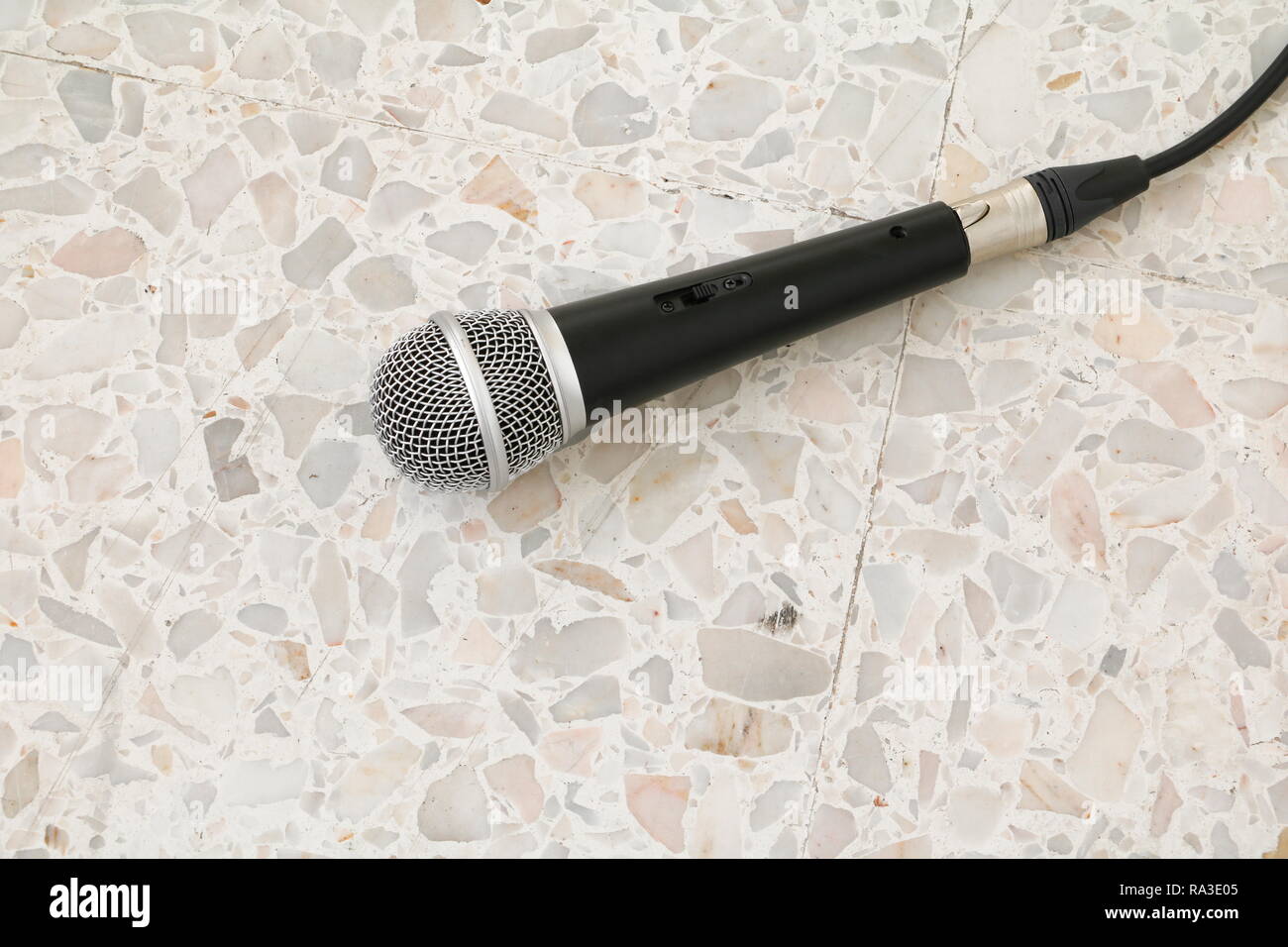 Microphone dynamic on floor marble polished stone background Stock ...