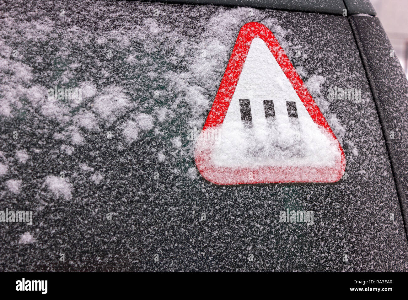 Frozen car windshield covered with ice and snow Stock Photo - Alamy