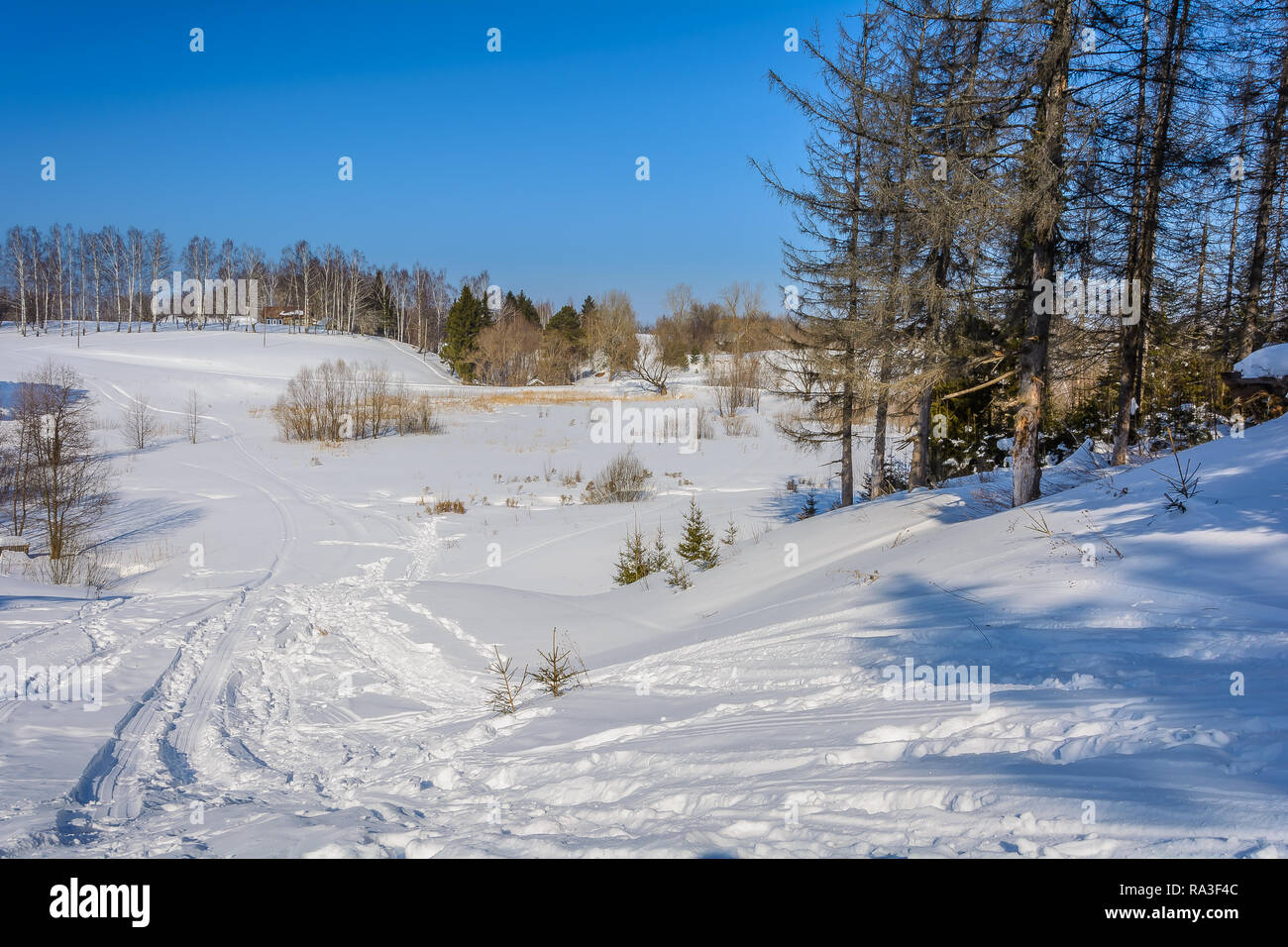 Snowy hills in winter sunny day Stock Photo - Alamy
