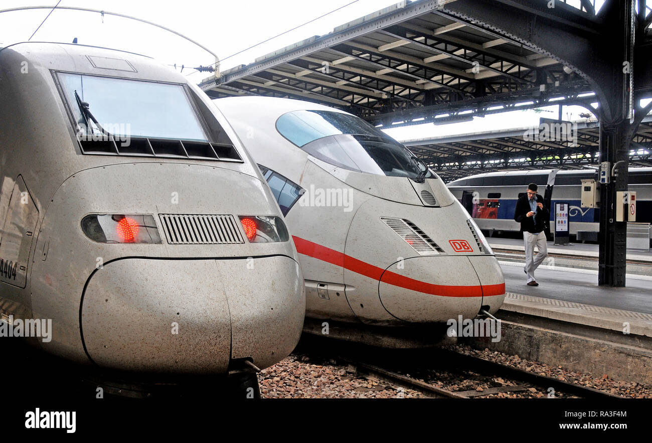 TGV and ICE trains in North railway station, Paris, France Stock Photo ...