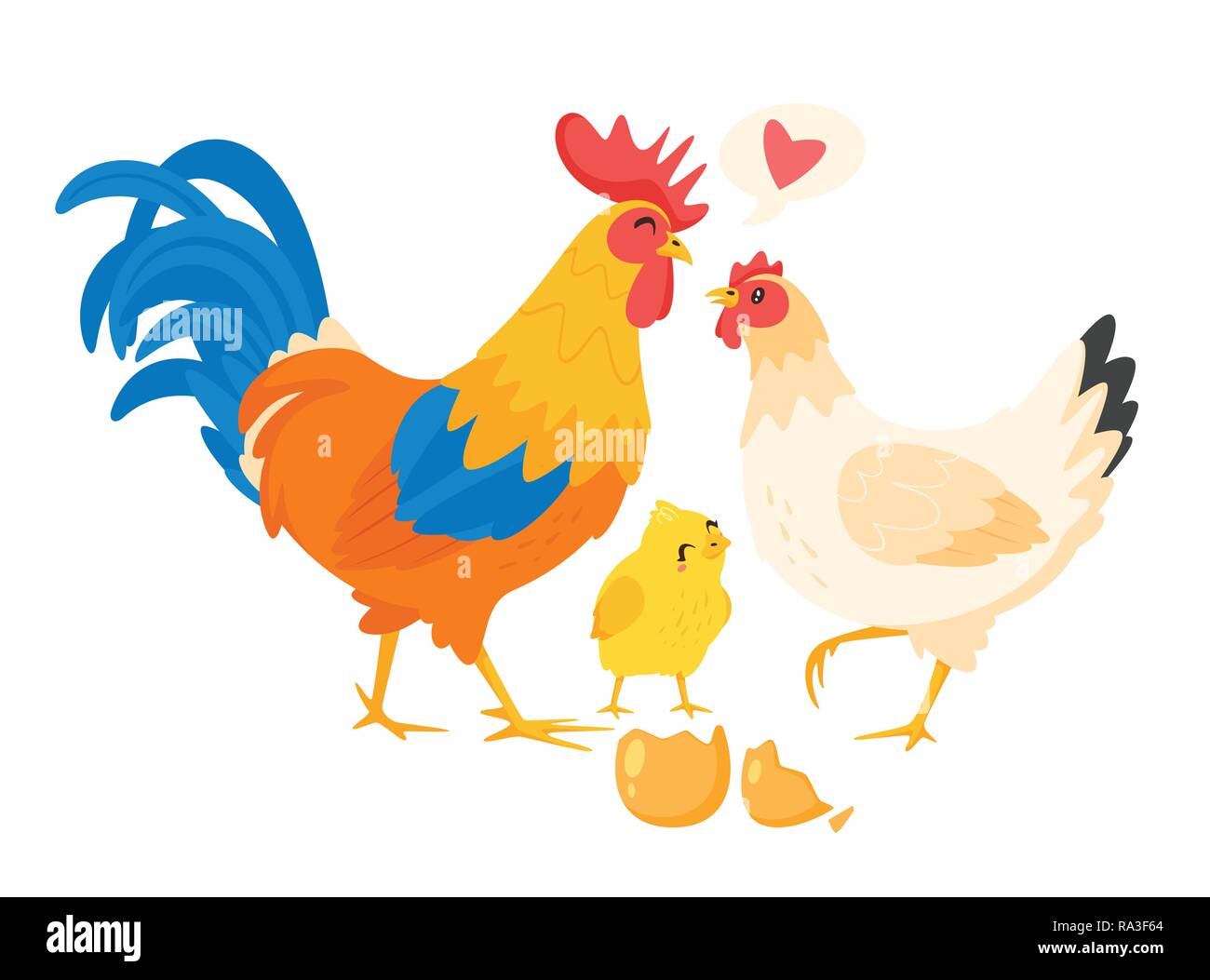 Chicken family: hen, rooster and chick. Vector illustration isolated on ...