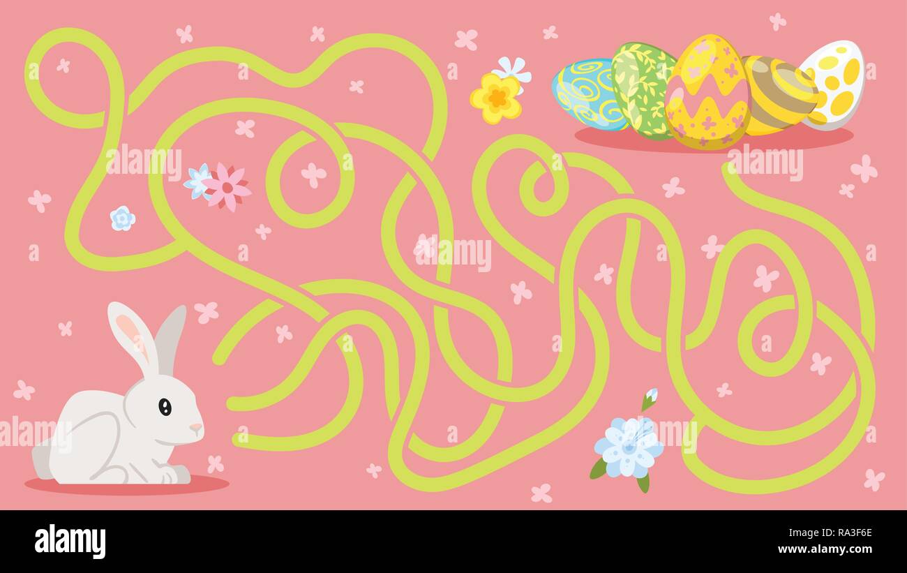 Vector cartoon style illustration of kids Easter board game - maze ...