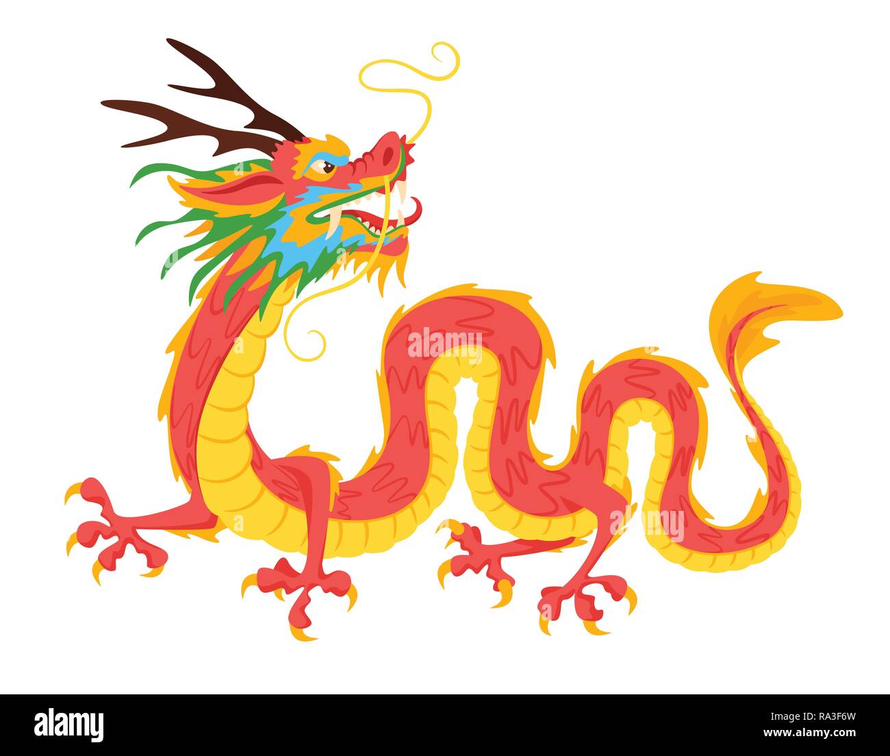 Chinese traditional red dragon character illustration, isolated on ...