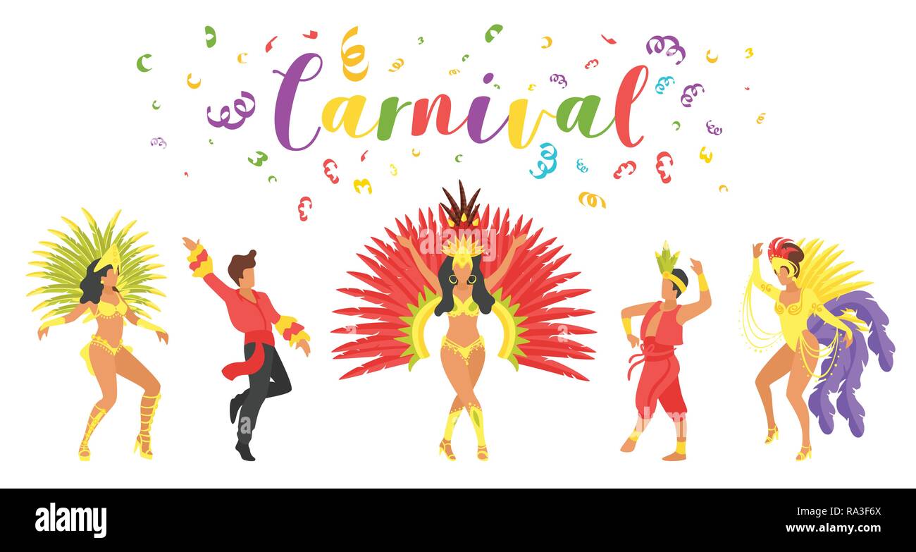 Carnival group of dancing people silhouettes in traditional festive ...