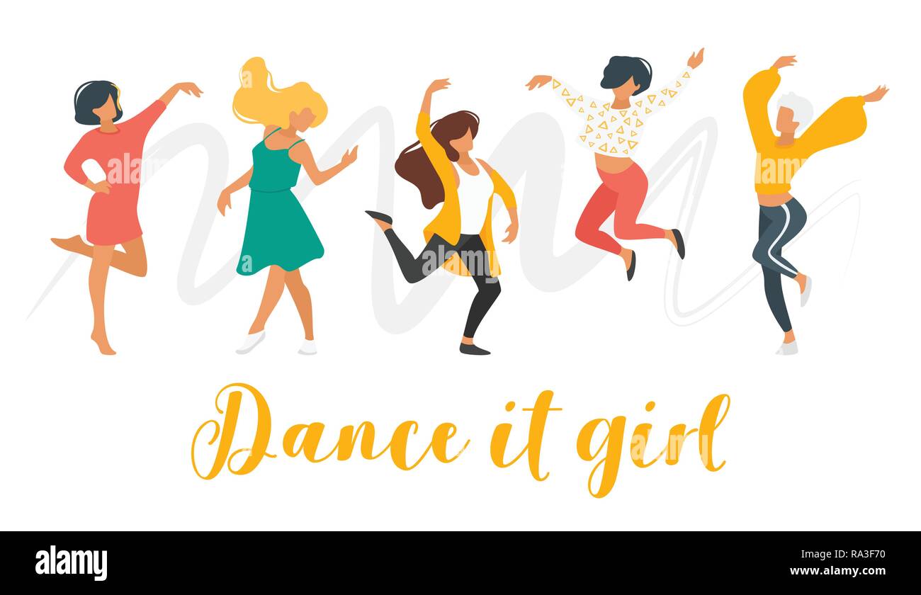 Dancing woman isolated on white background. Group of dancers enjoy ...