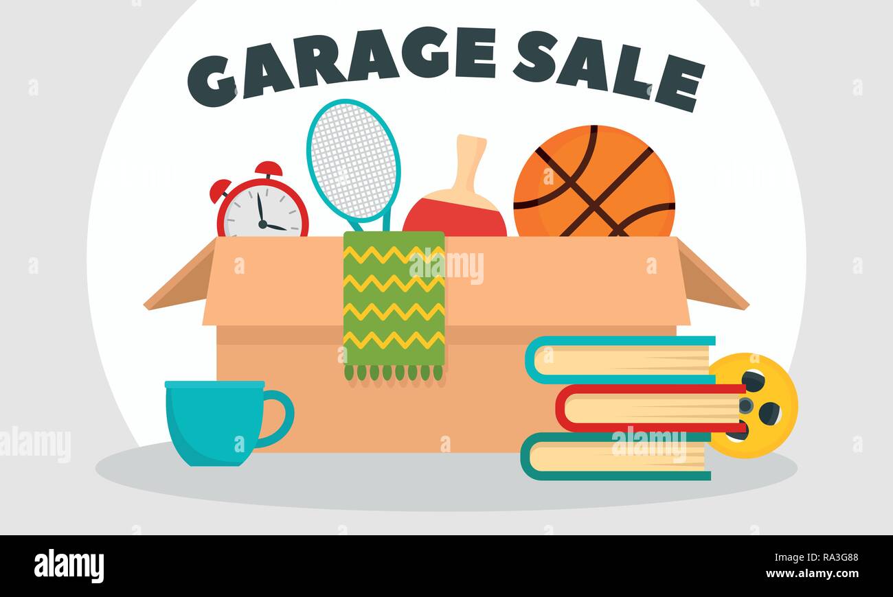 Garage sale concept banner. Flat illustration of garage sale vector ...