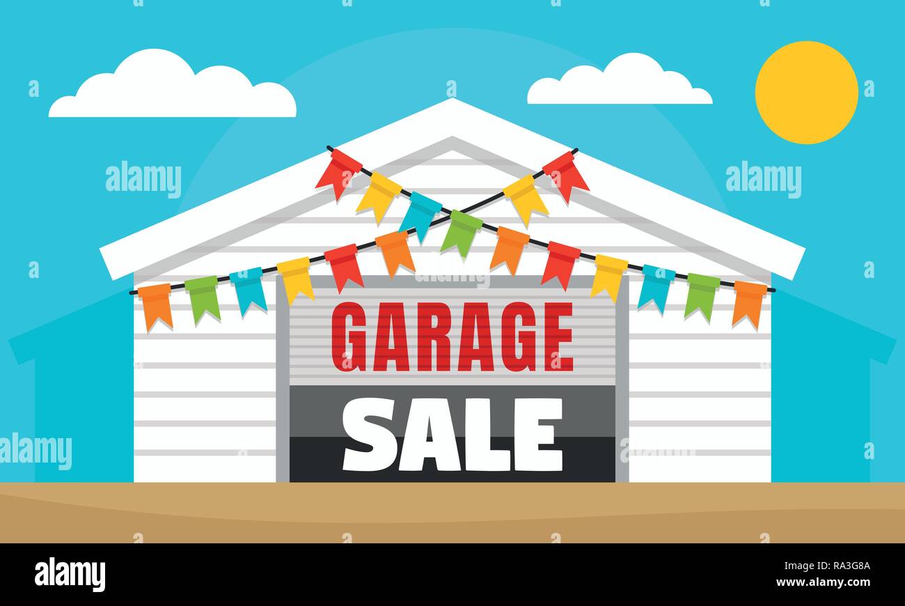 Home garage sale concept banner. Flat illustration of home garage sale ...