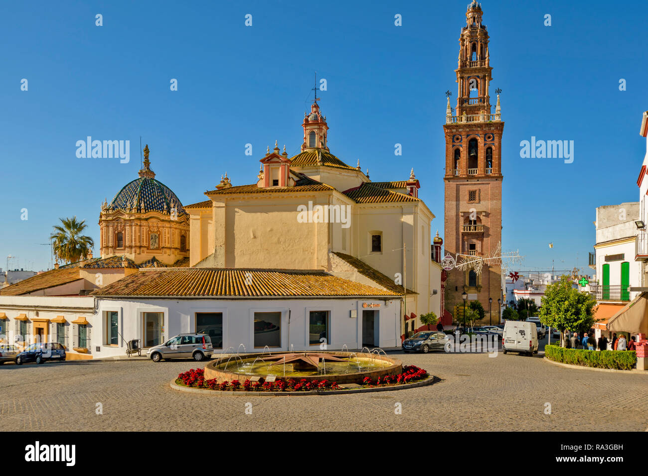 CARMONA SPAIN THE MAIN SQUARE WITH CHURCH TOWER SIMILAR TO THE GIRALDA ...