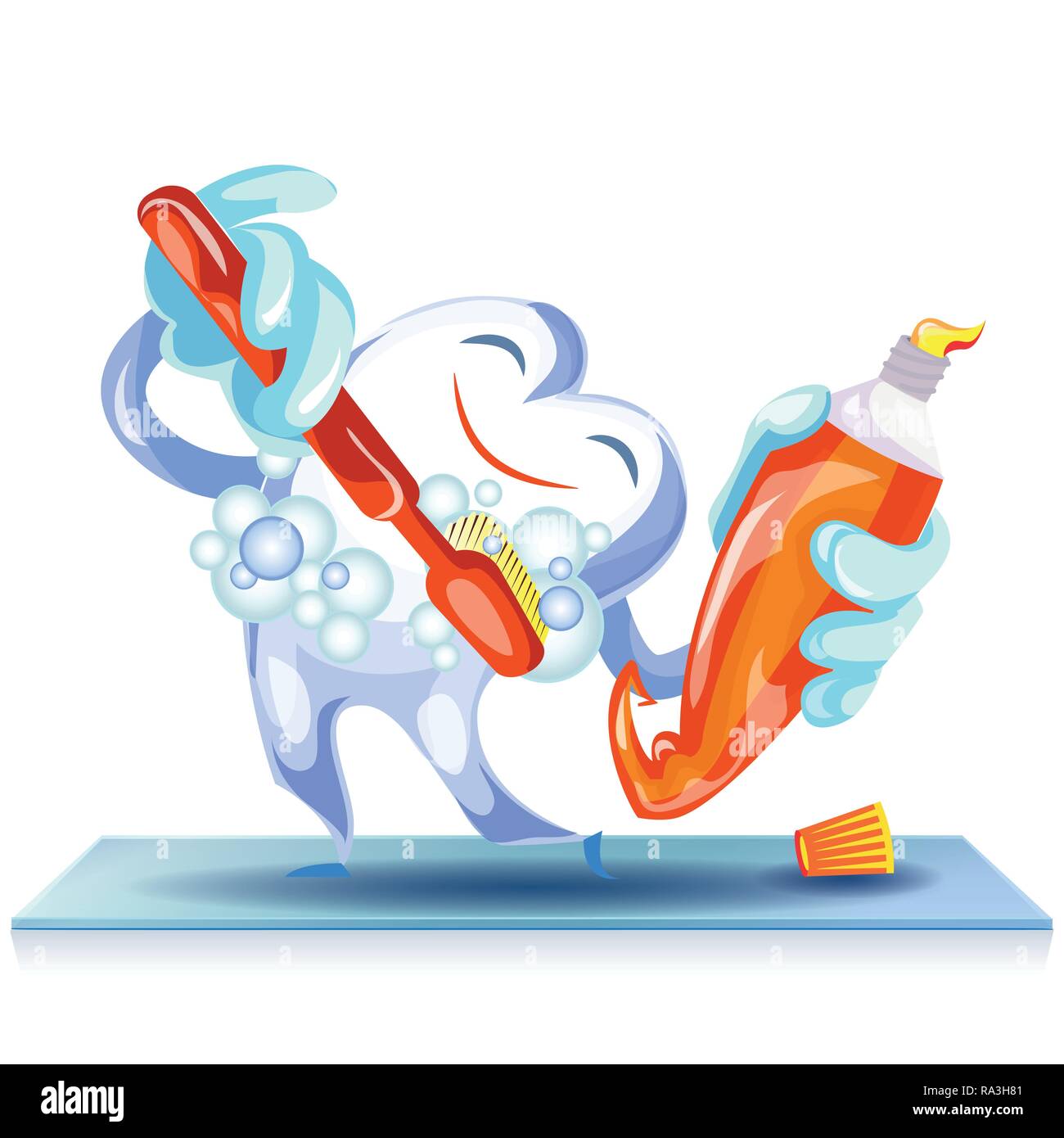 Happy cleaning tooth concept background. Cartoon illustration of happy ...