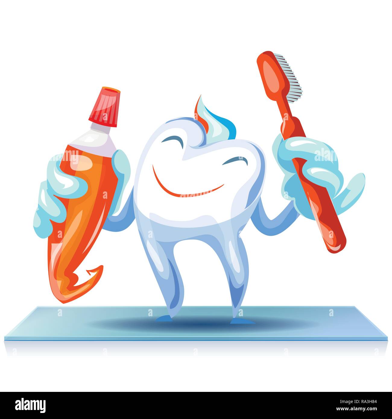 Happy clean tooth concept background. Cartoon illustration of happy ...