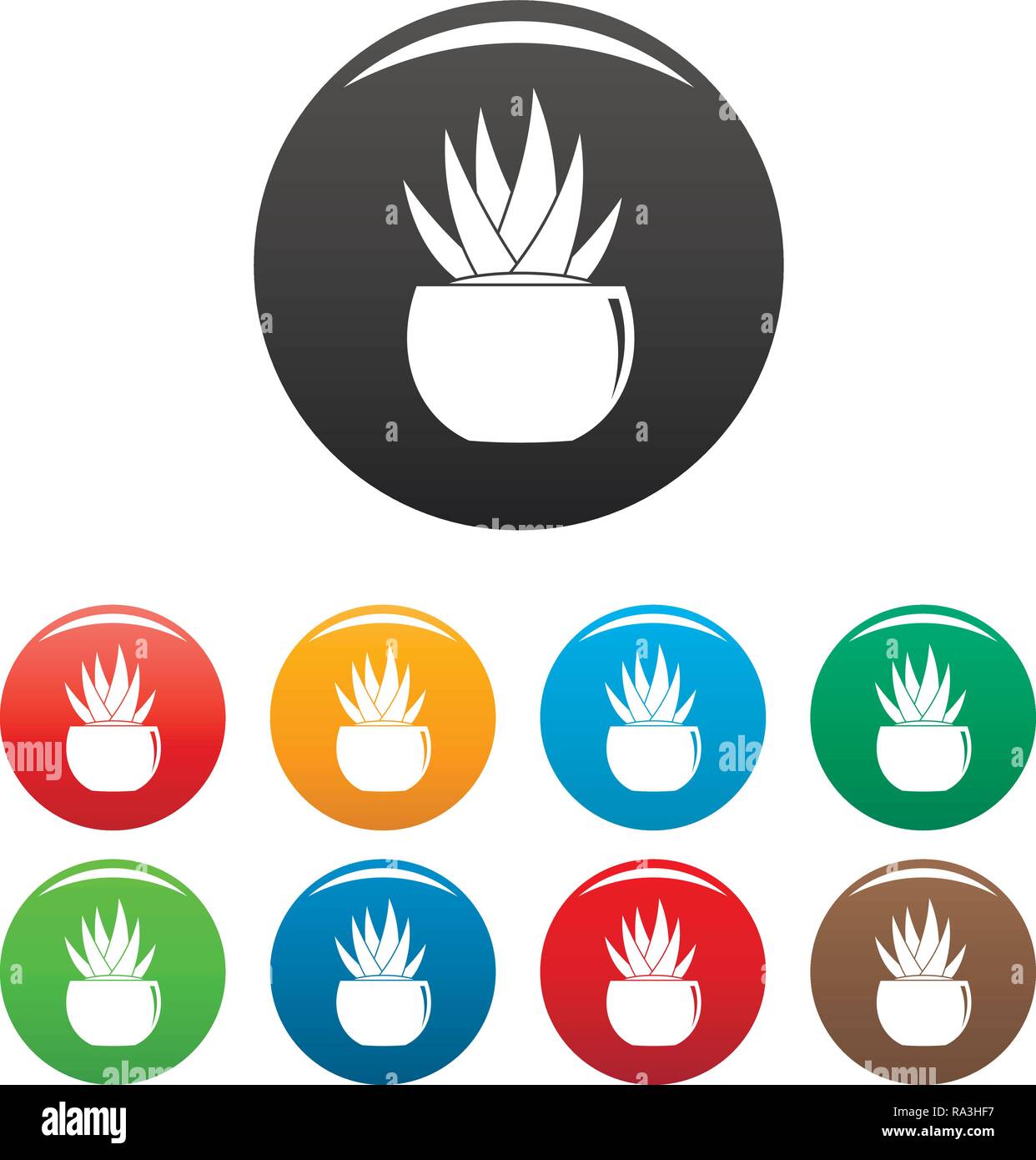 Round pot aloe icons set 9 color vector isolated on white for any ...