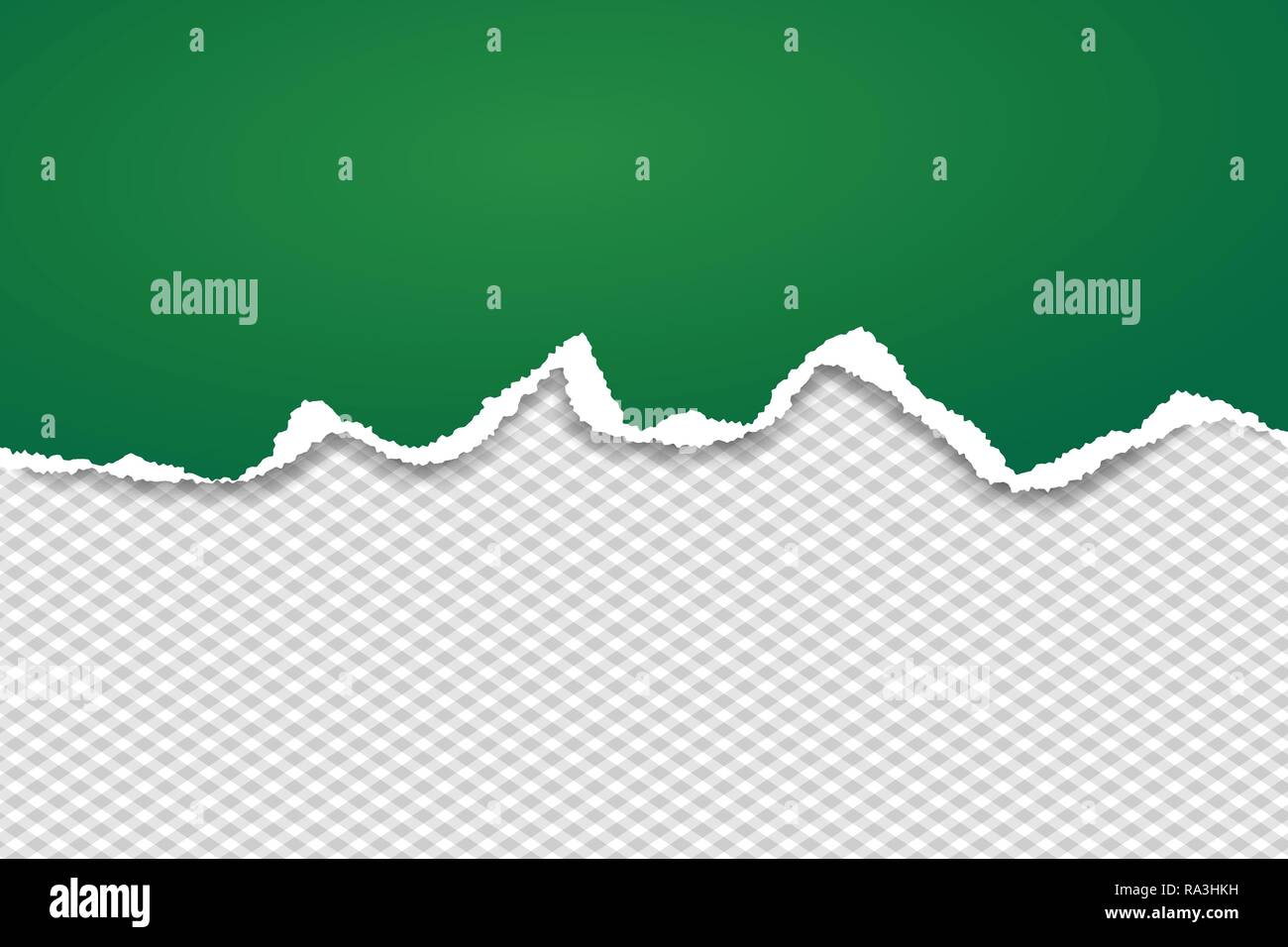 Green ripped horizontal paper strip for text or message are on squared ...