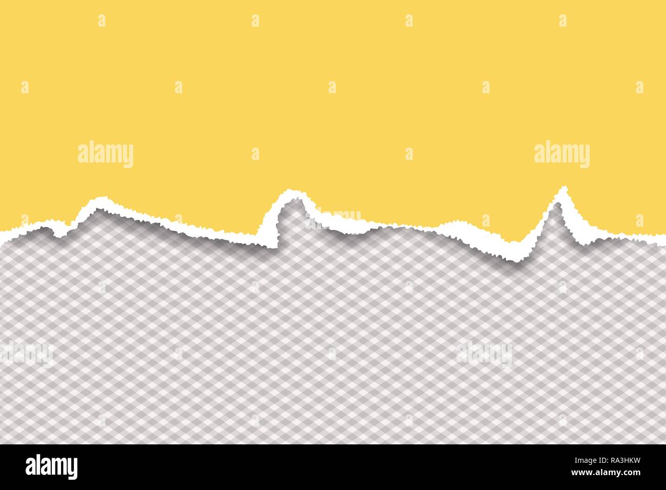 Yellow ripped horizontal paper strip for text or message are on squared ...