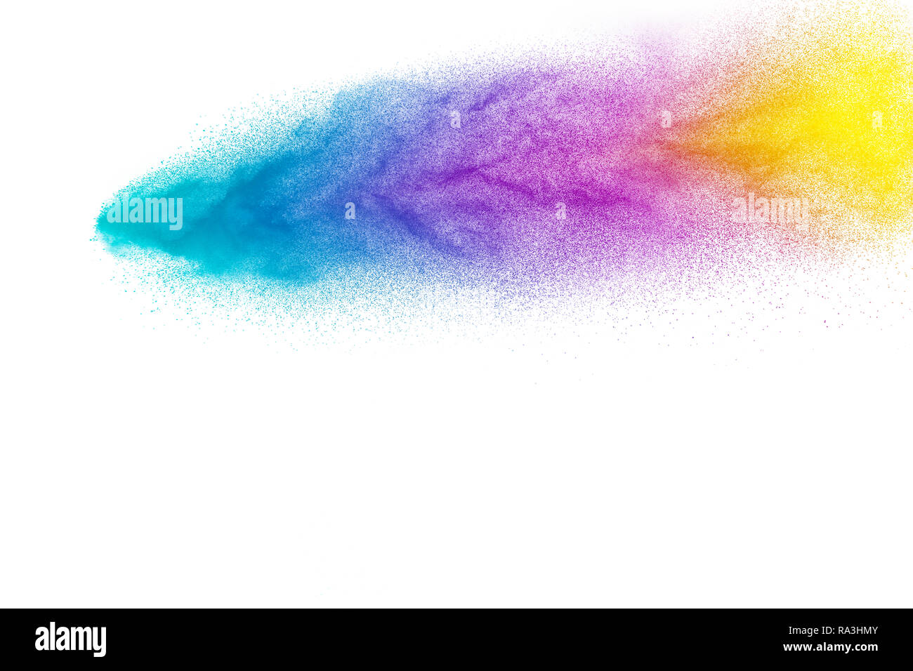 Multicolored particles explosion on white background. Colorful dust ...