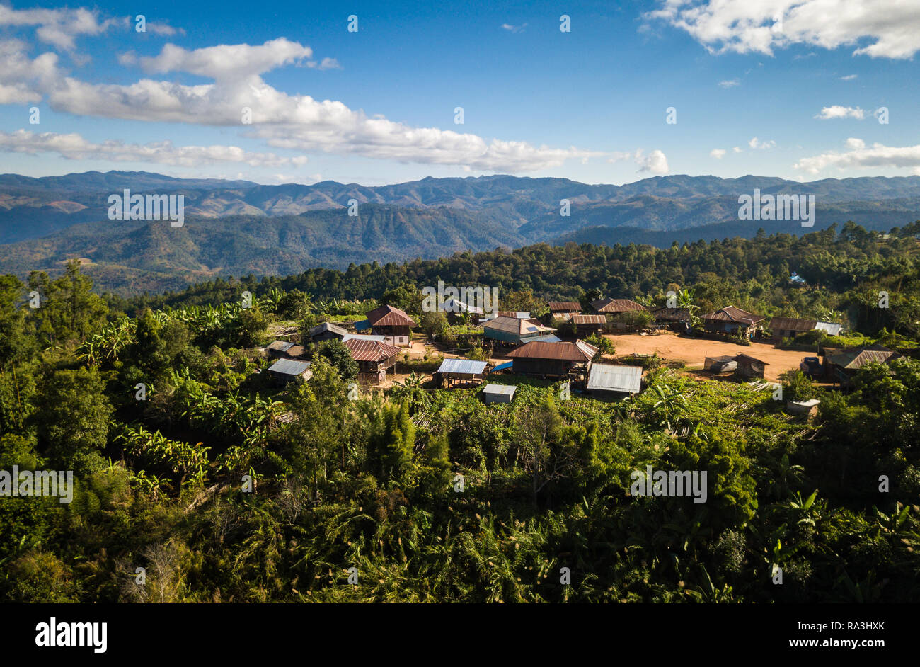 KYAING TONG, MYANMAR - CIRCA DECEMBER 2017: Aerial view of the Naung ...