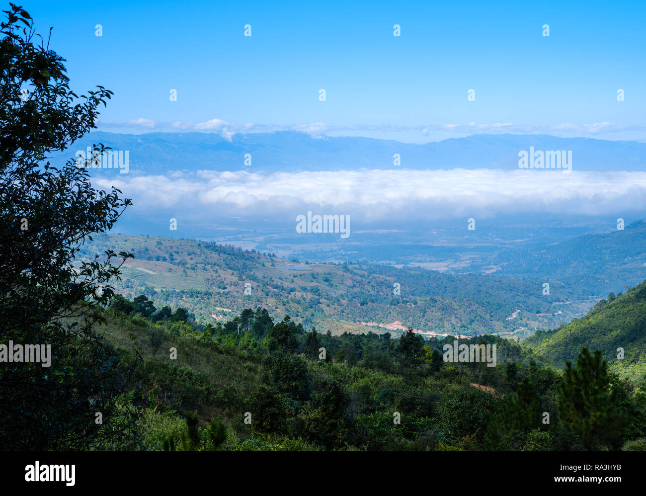 KYAING TONG, MYANMAR - CIRCA DECEMBER 2017: Landscape view from a ...