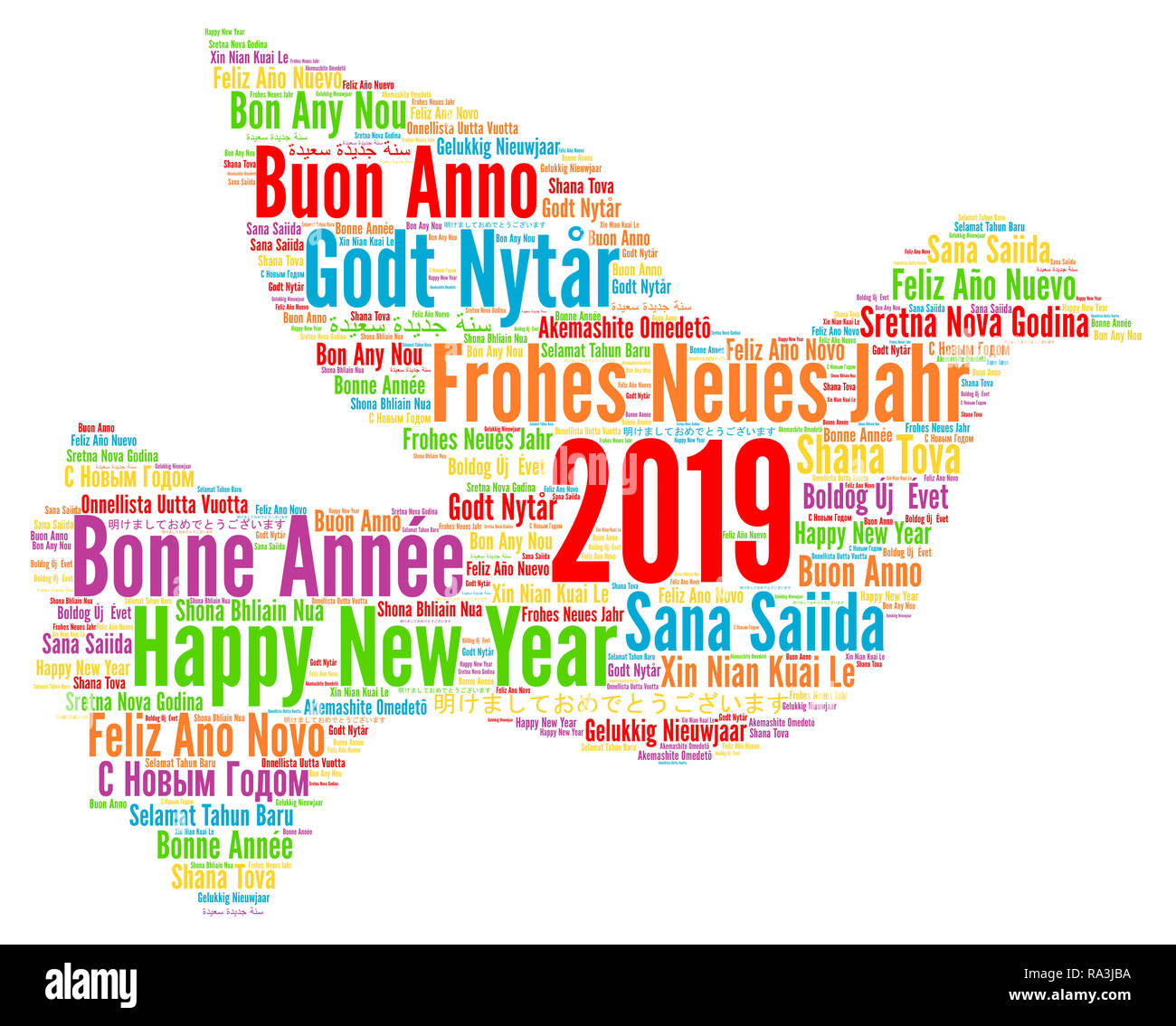 Happy New Year 2019 in different languages Stock Photo - Alamy